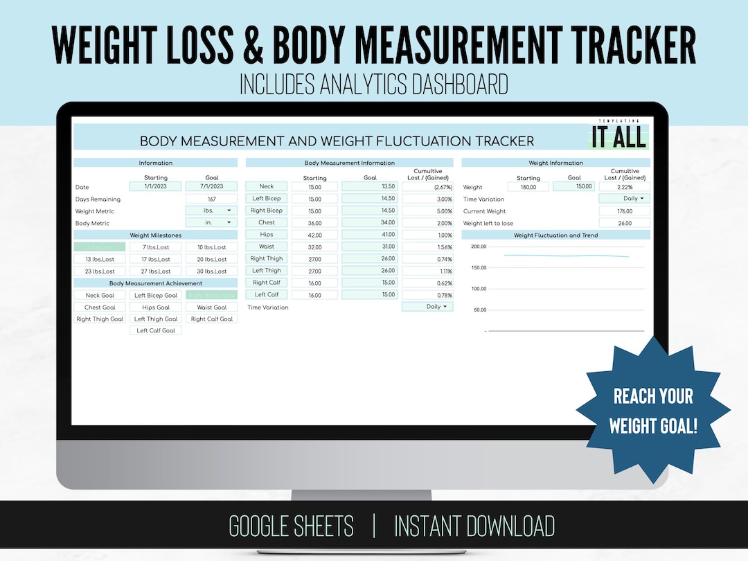 Body Measurement & Weight Loss Tracker Google Sheets Editable ...
