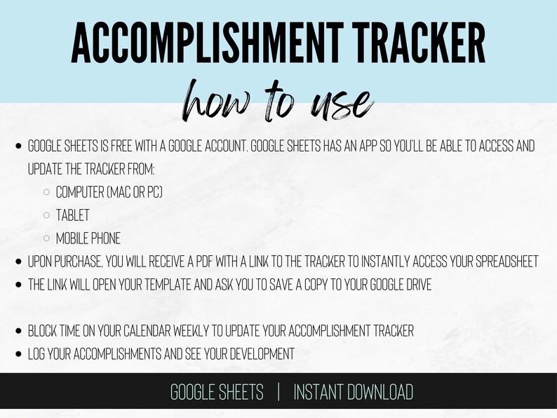 Accomplishment Tracker | Brag Spreadsheet | Professional Development ...