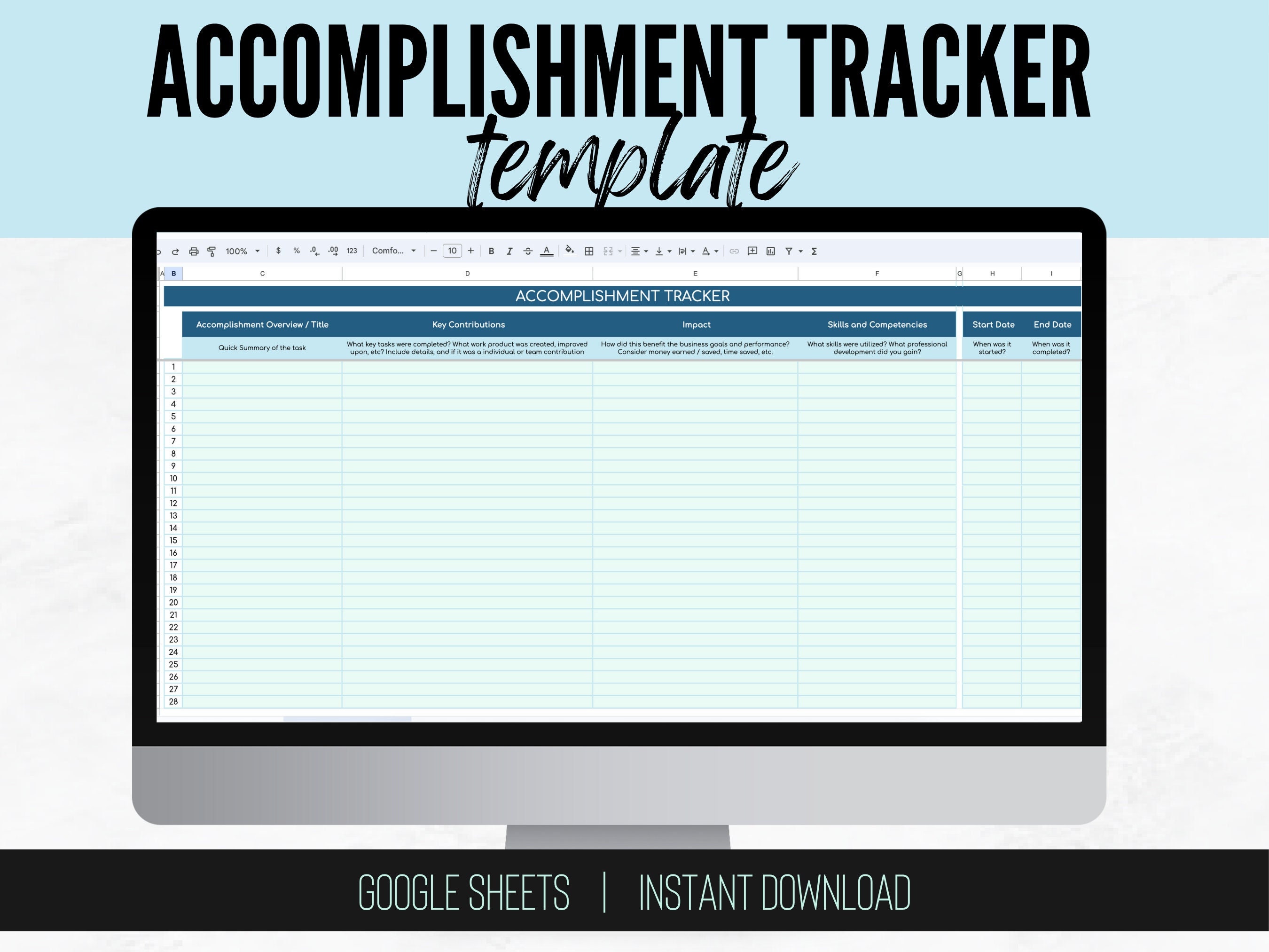 Accomplishment Tracker | Brag Spreadsheet | Professional Development ...