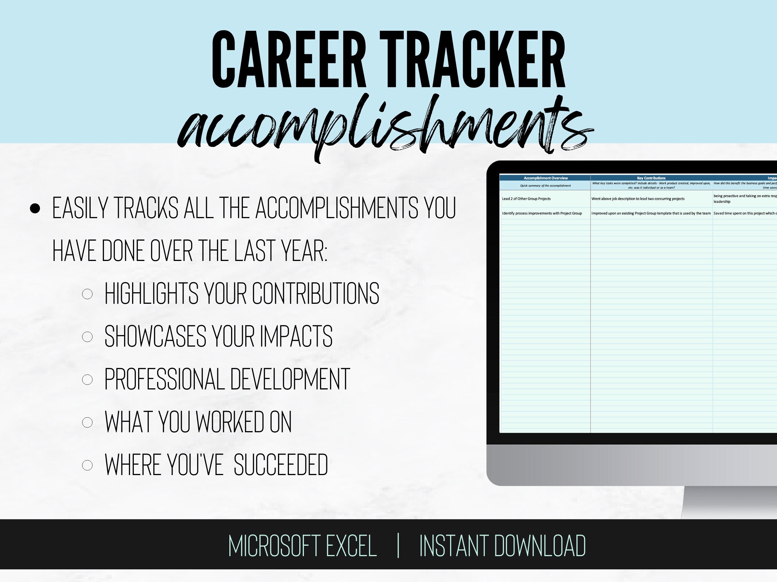 Career Planner and Tracker | Microsoft Excel | Brag Book | to Do List ...