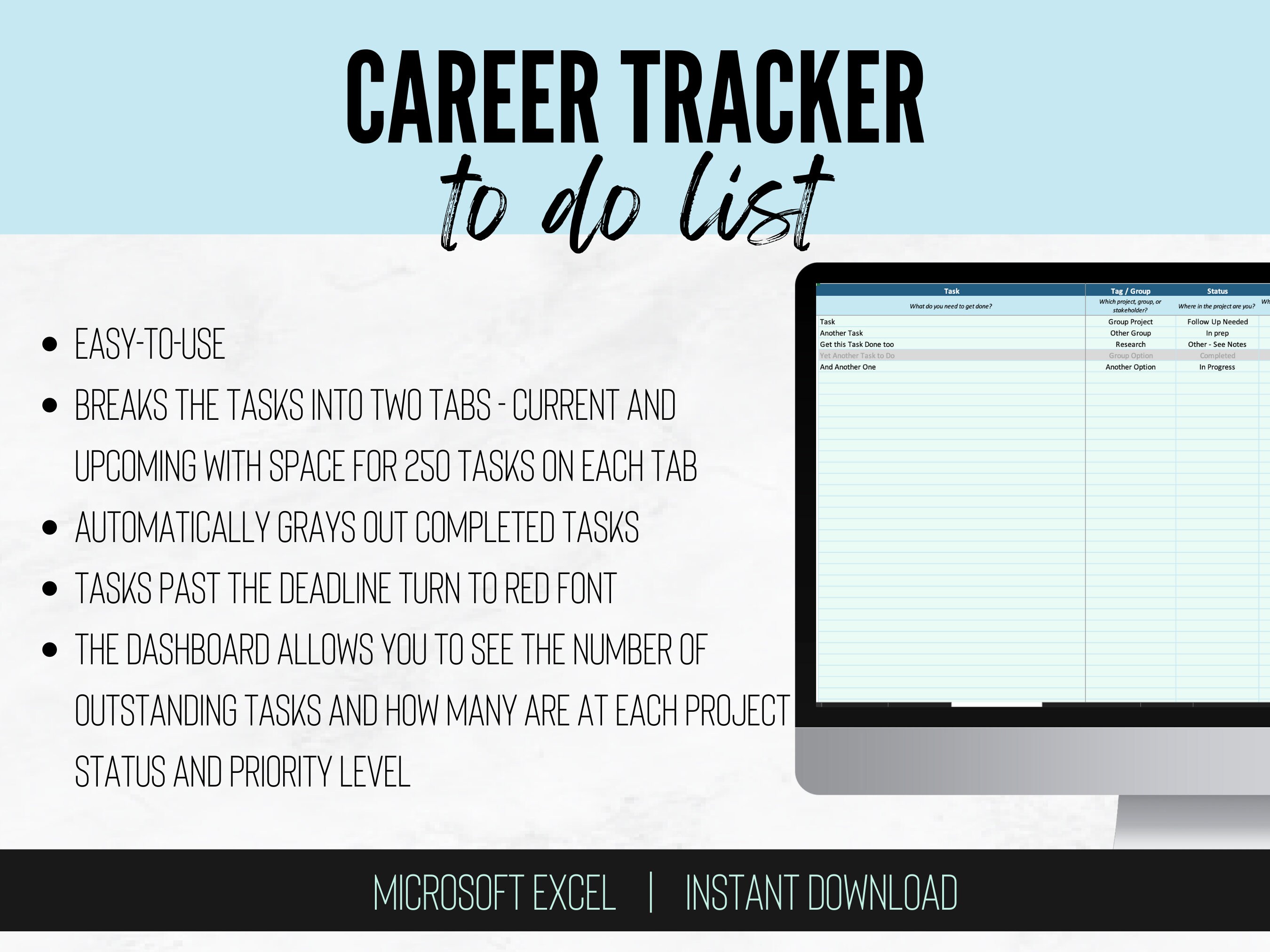 Career Planner and Tracker | Microsoft Excel | Brag Book | to Do List ...