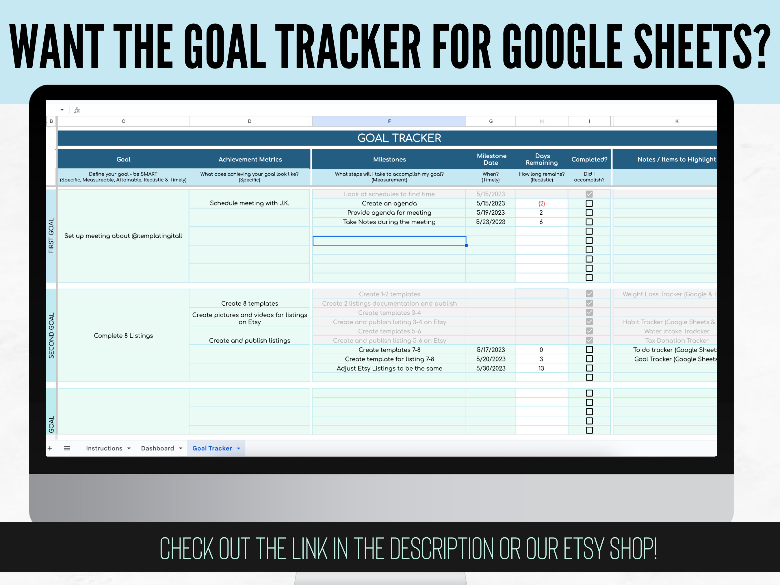 Goal Tracker Spreadsheet Accomplish Your Goals, Simple Goal Setting ...
