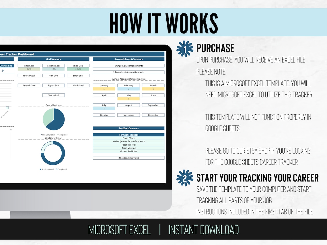 Career Planner and Tracker Microsoft Excel Brag Book to Do List Goal ...