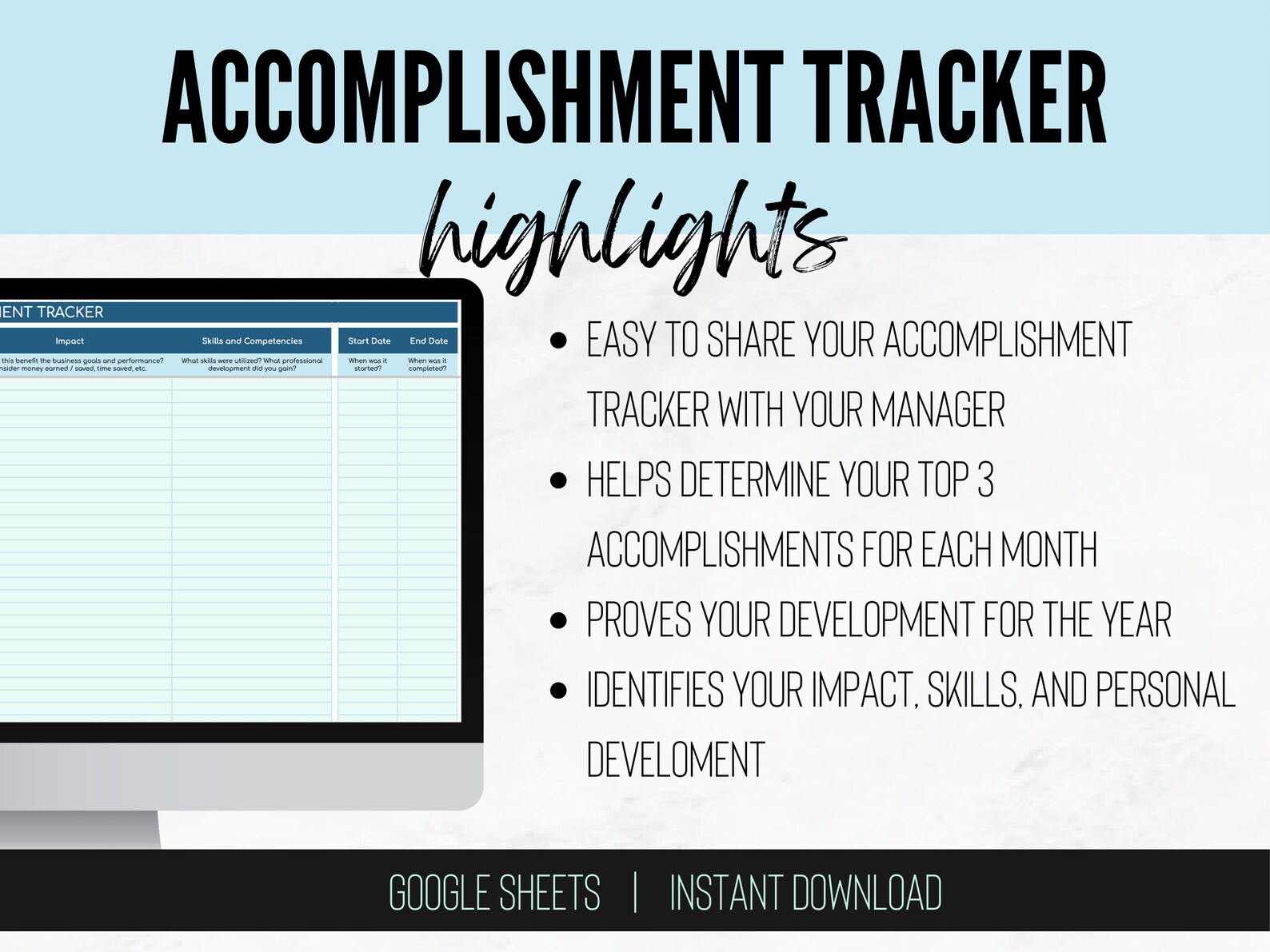 Accomplishment Tracker Brag Spreadsheet Professional Development and ...