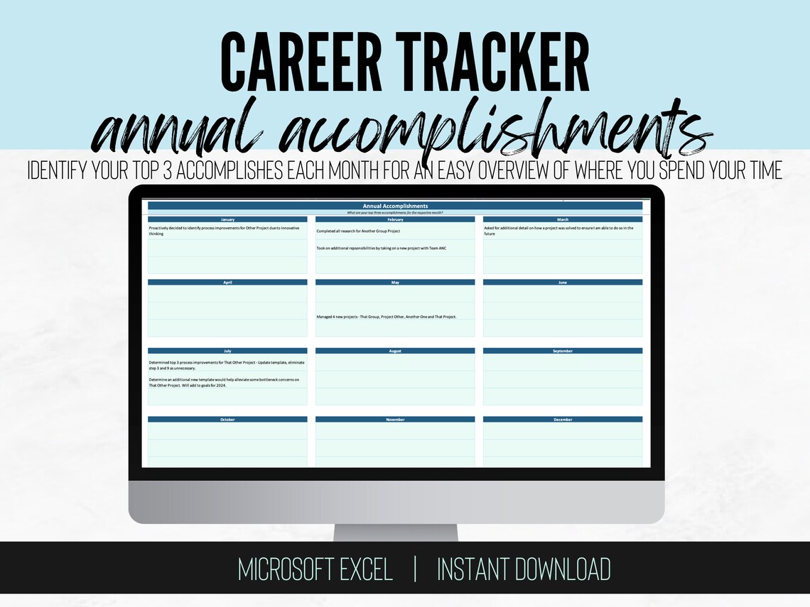 Career Planner and Tracker Microsoft Excel Brag Book to Do List Goal ...