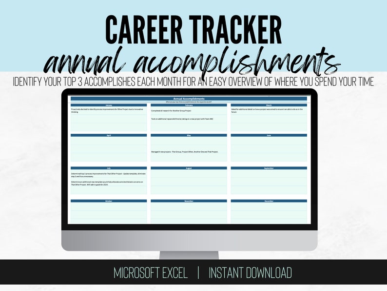 Career Planner and Tracker | Microsoft Excel | Brag Book | to Do List ...