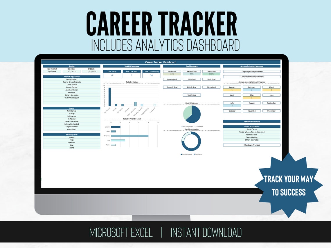 Career Planner and Tracker Microsoft Excel Brag Book to Do List Goal ...
