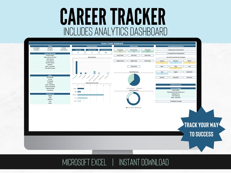 Career Planner and Tracker | Microsoft Excel | Brag Book | to Do List ...