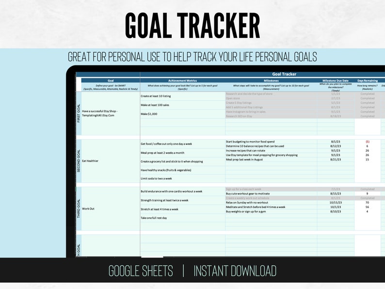 Goal Tracker Spreadsheet | Accomplish Your Goals, Simple Goal Setting ...