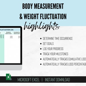 Body Measurement & Weight Loss Tracker in Microsoft Excel. Editable ...