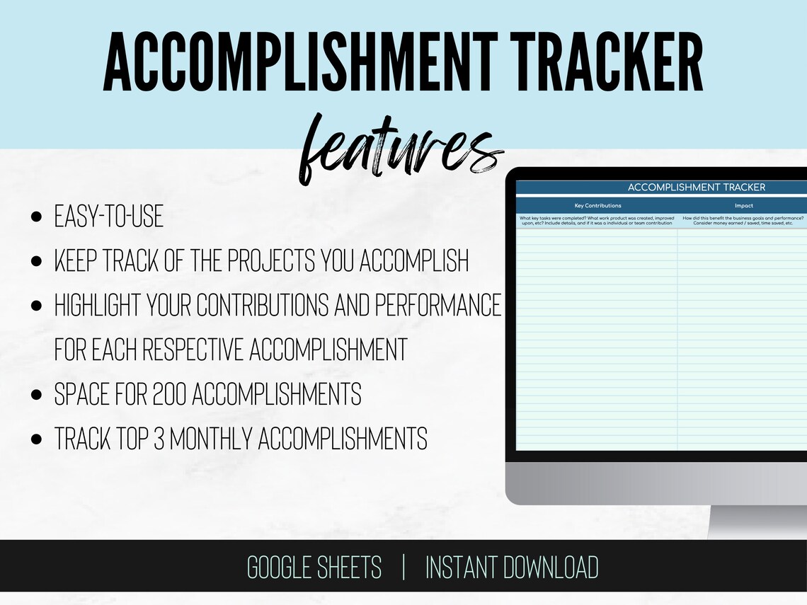 Accomplishment Tracker Brag Spreadsheet Professional Development and ...