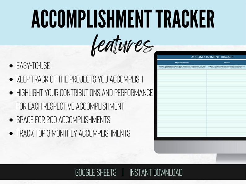 Accomplishment Tracker | Brag Spreadsheet | Professional Development ...