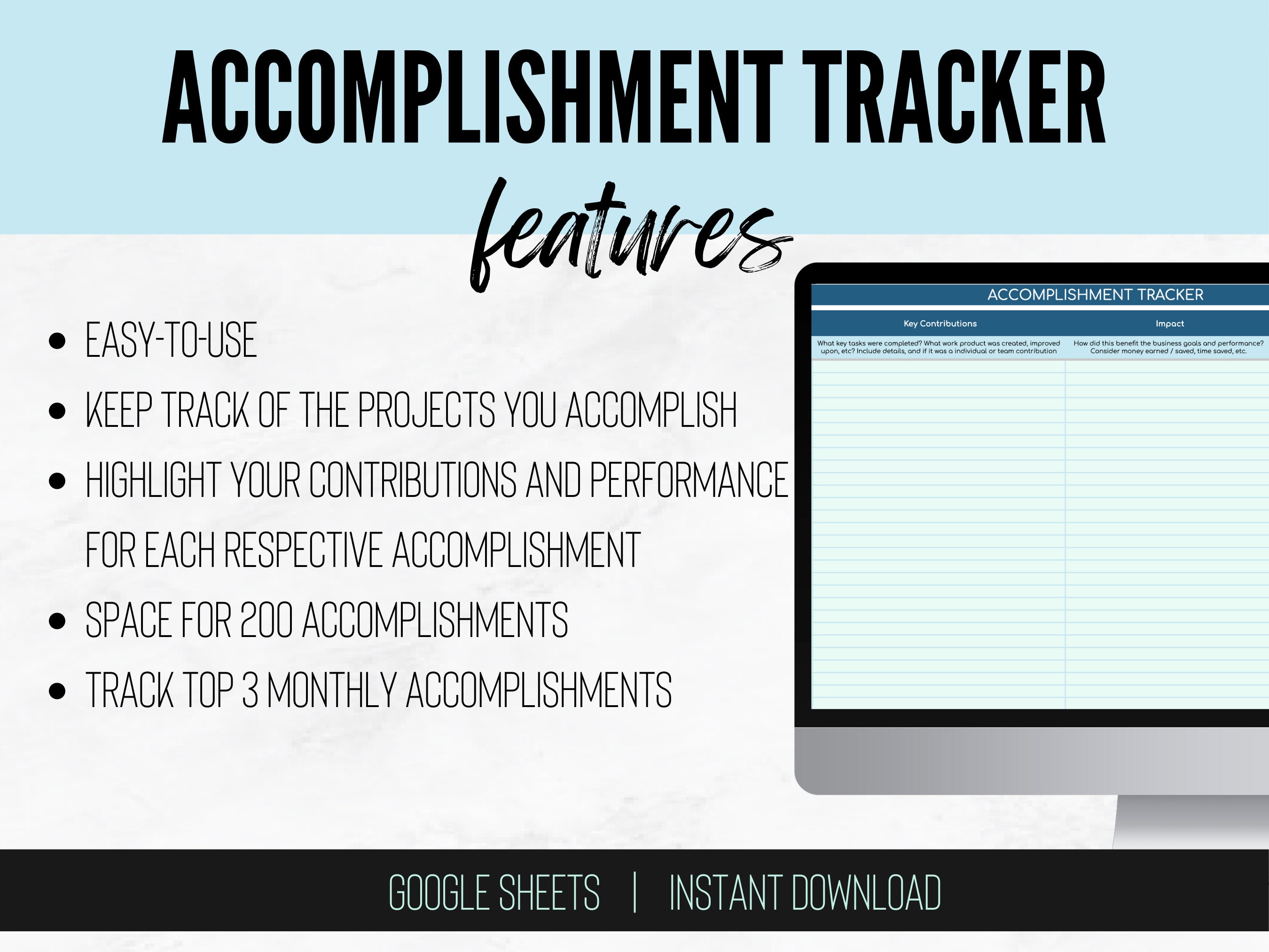Accomplishment Tracker | Brag Spreadsheet | Professional Development ...