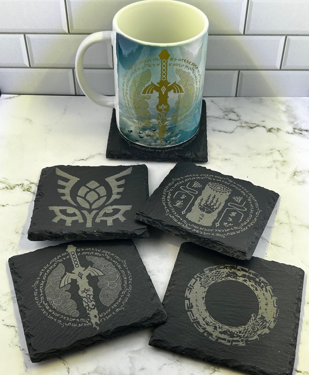 Zelda Totk - Coasters - Laser Engraved Slate Coaster Set and Ceramic ...