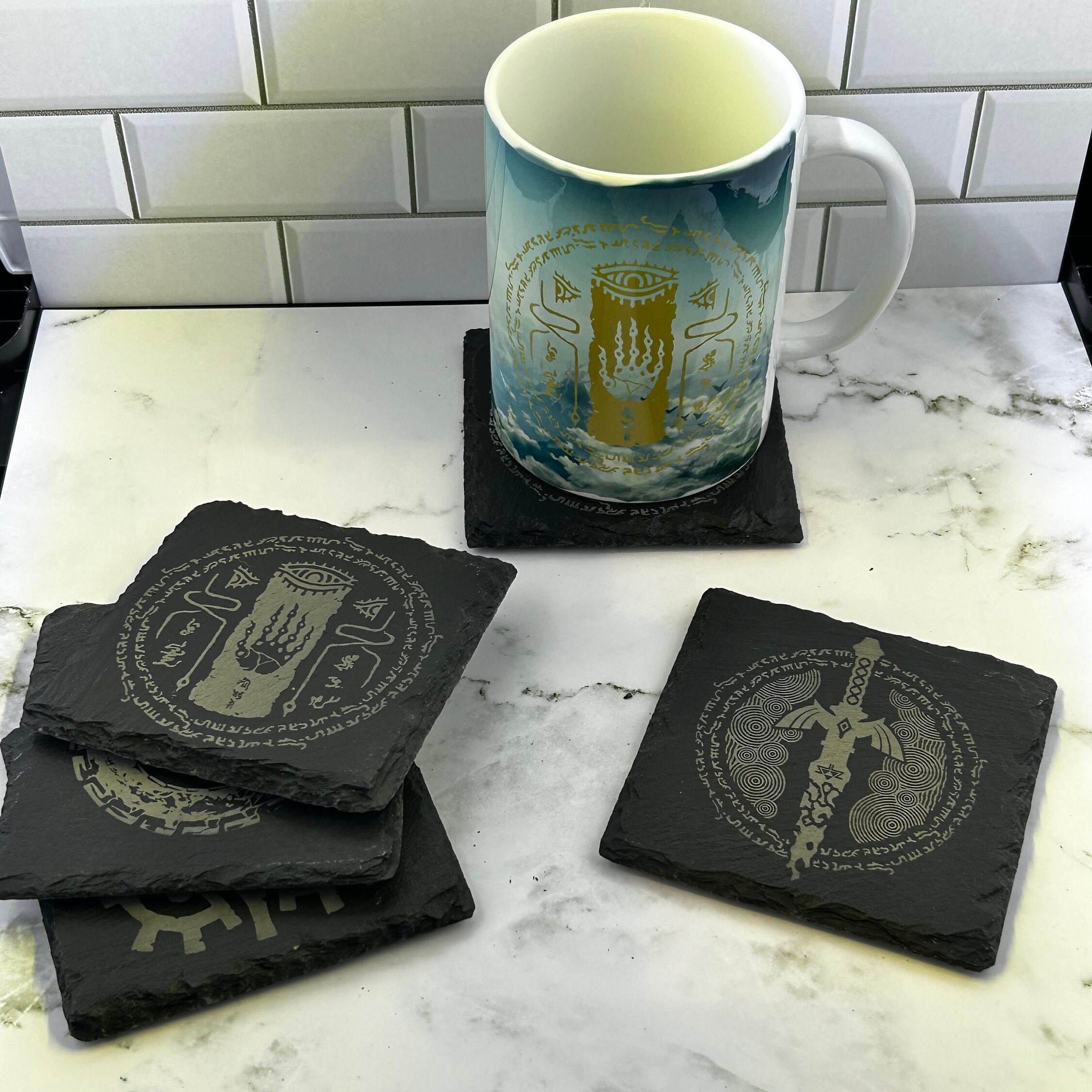 Zelda Totk - Coasters - Laser Engraved Slate Coaster Set and Ceramic ...