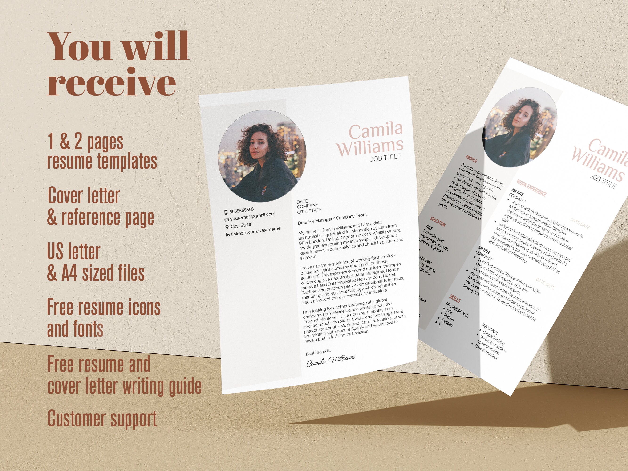 Professional Resume Template for Word With Photo Cover Letter and ...