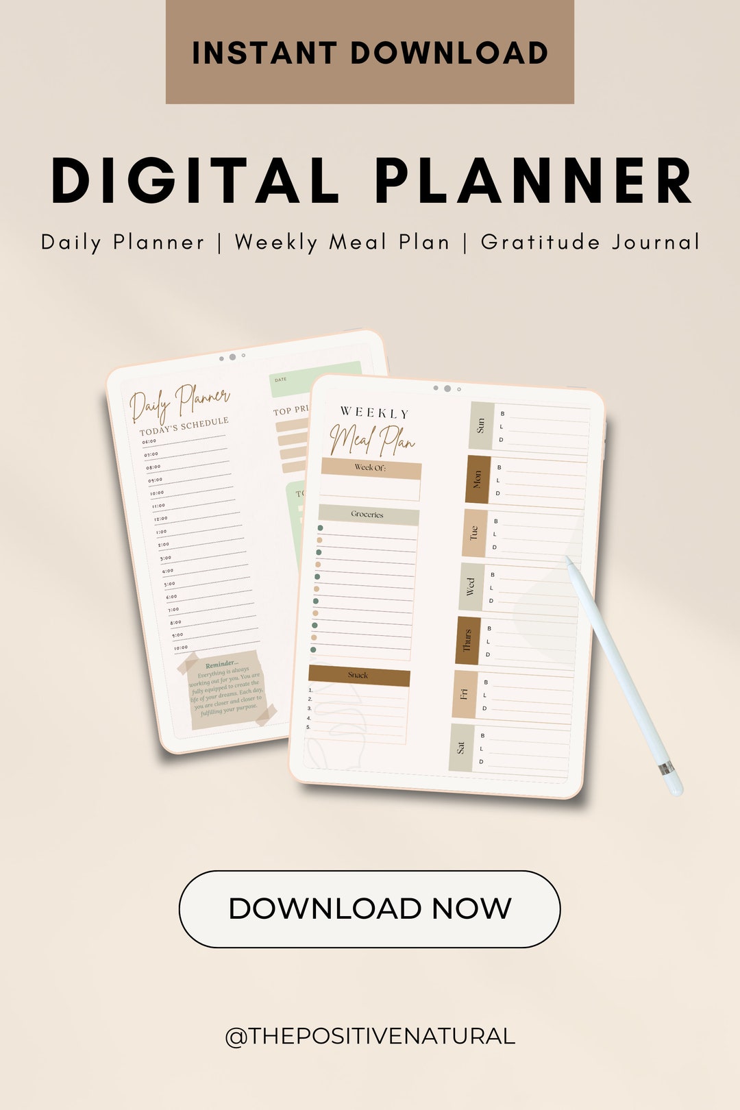 Daily Schedule Digital Planner Earth Tone to Do List Weekly Meal Plan ...