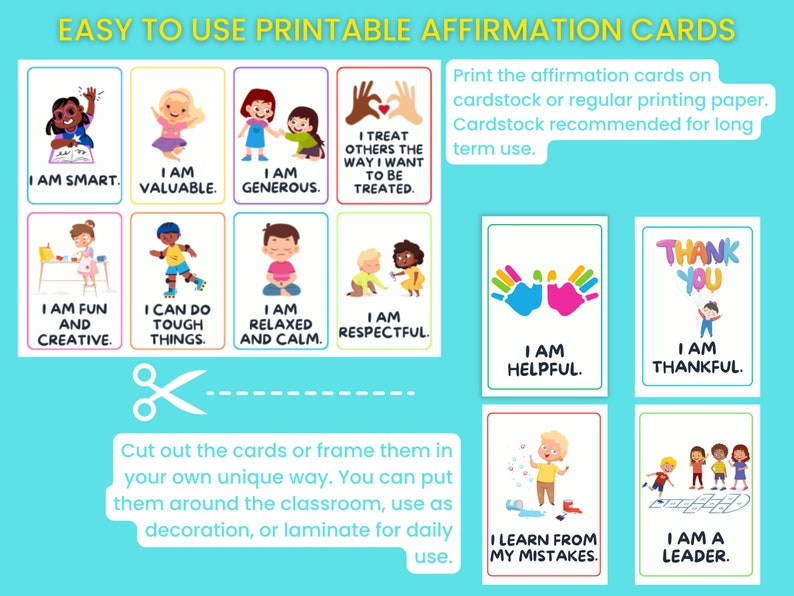 Printable Positive Affirmation Cards for Kids Children's - Etsy