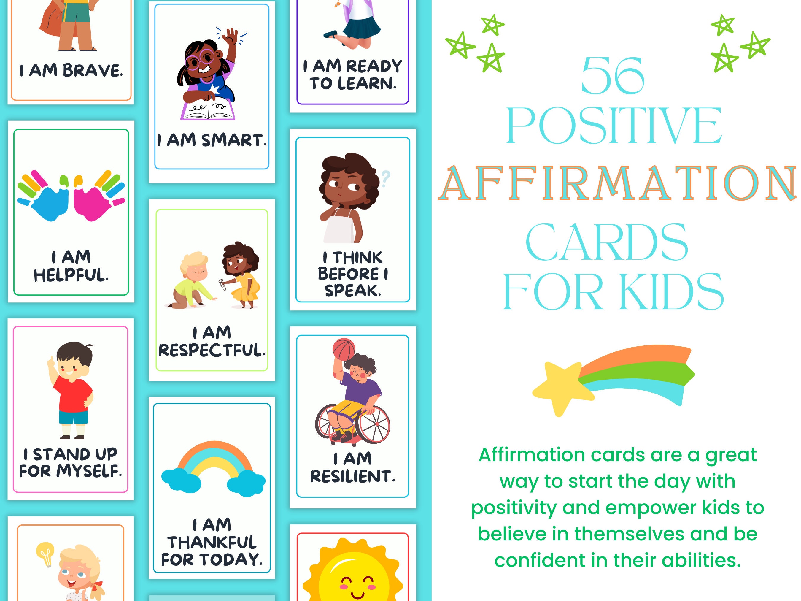 Printable Positive Affirmation Cards for Kids Children's - Etsy