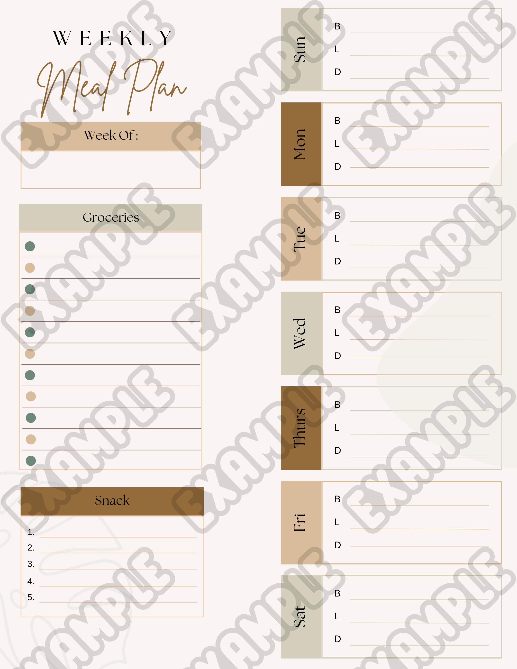 Daily Schedule Digital Planner Earth Tone to Do List Weekly Meal Plan ...