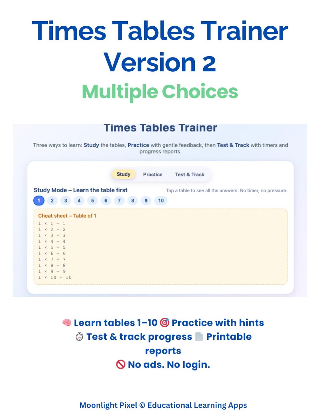 Multiplication Tables Trainer – Multiple Choice Practice App (grades 2 ...