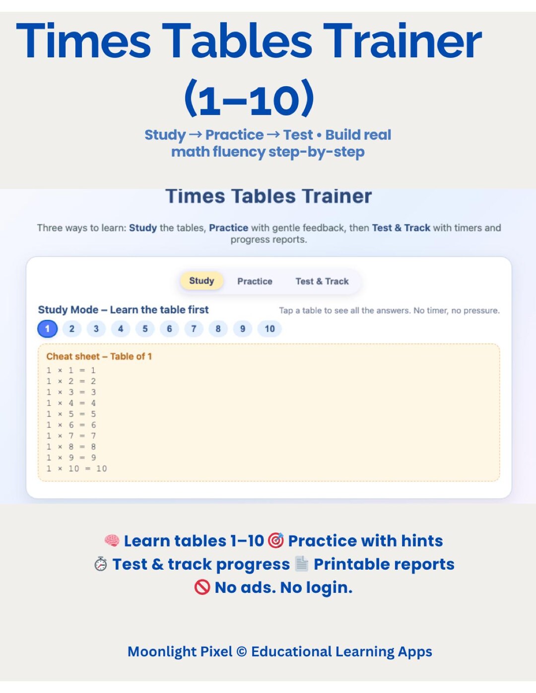 Times Tables Trainer 1–10 • Interactive Multiplication App for Kids (PC ...