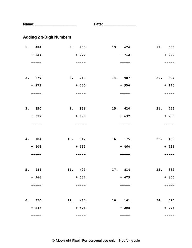 3rd Grade Math Workbook: Addition, Subtraction, Multiplication (2 PDF ...