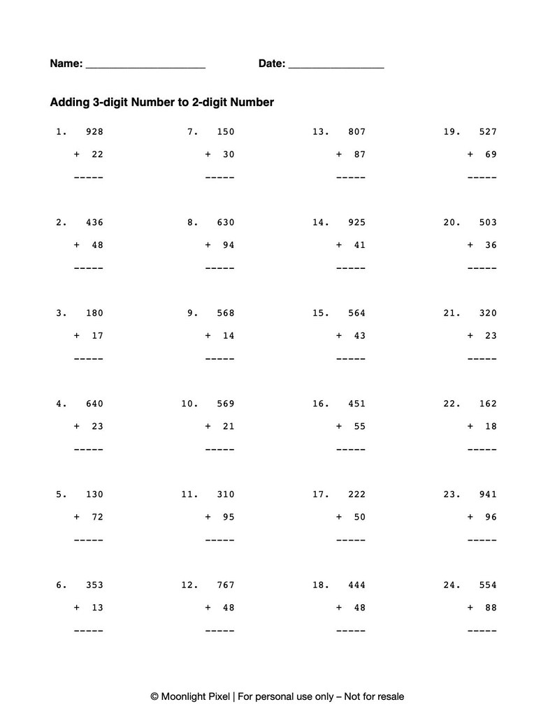 3rd Grade Math Workbook: Addition, Subtraction, Multiplication (2 PDF ...