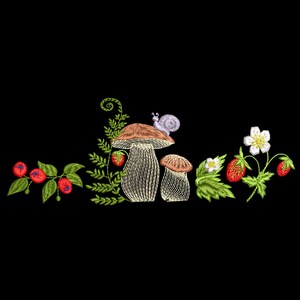 Forest White Mushrooms Border Machine Embroidery Design, Instant ...