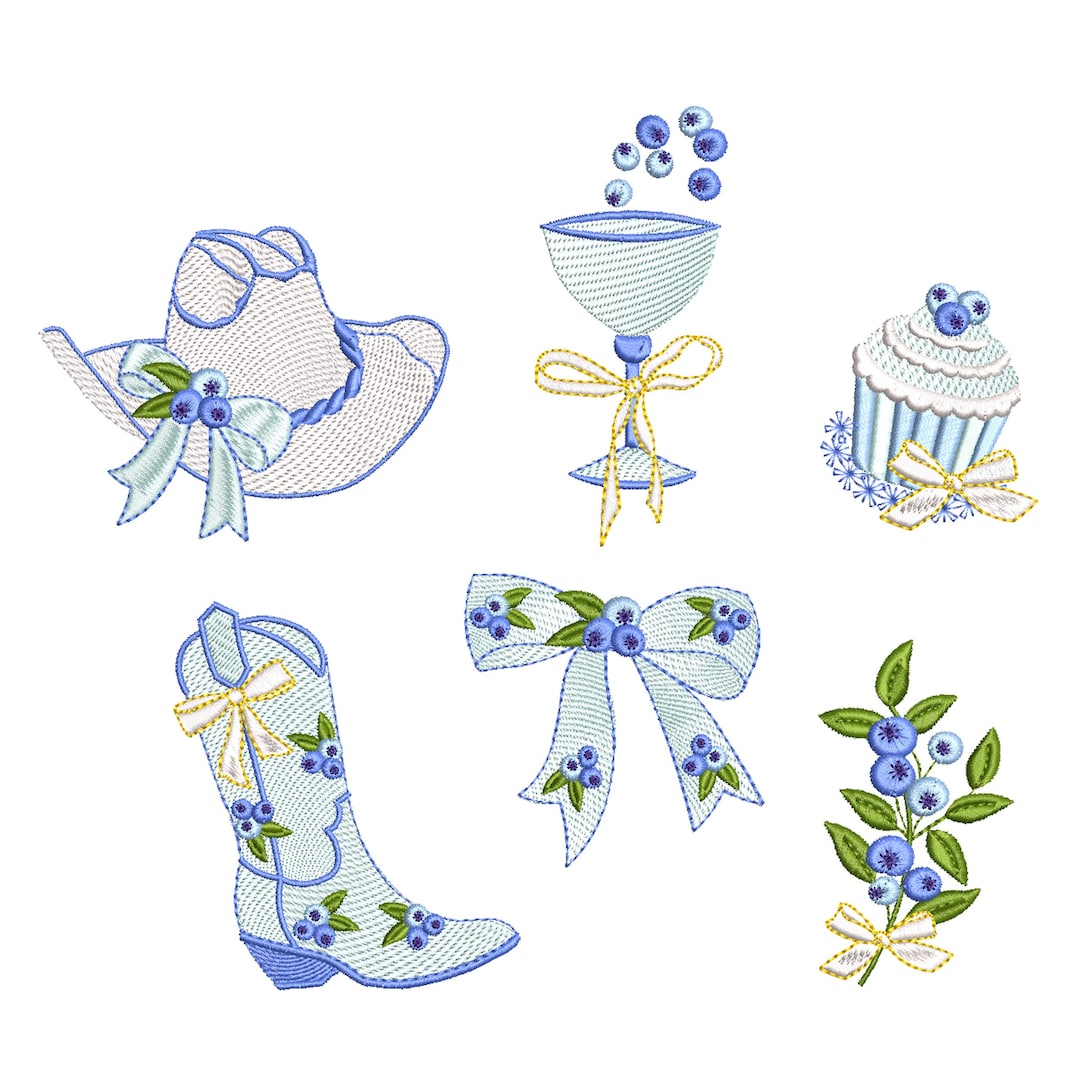 Cowgirl Summer Blueberry Western Boots and Bow Machine Embroidery ...