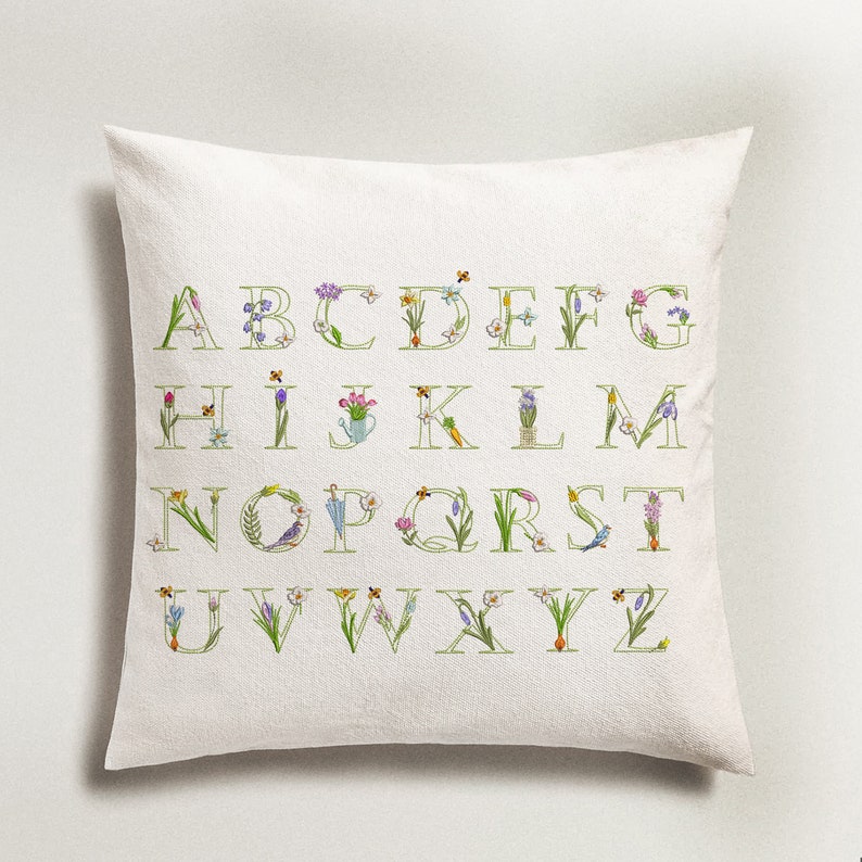 Flower Garden Alphabet Machine Embroidery Design Package - Etsy