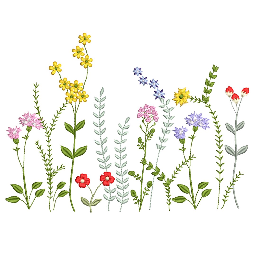 Wildflower Border Machine Embroidery Design, Easter Floral Meadow ...