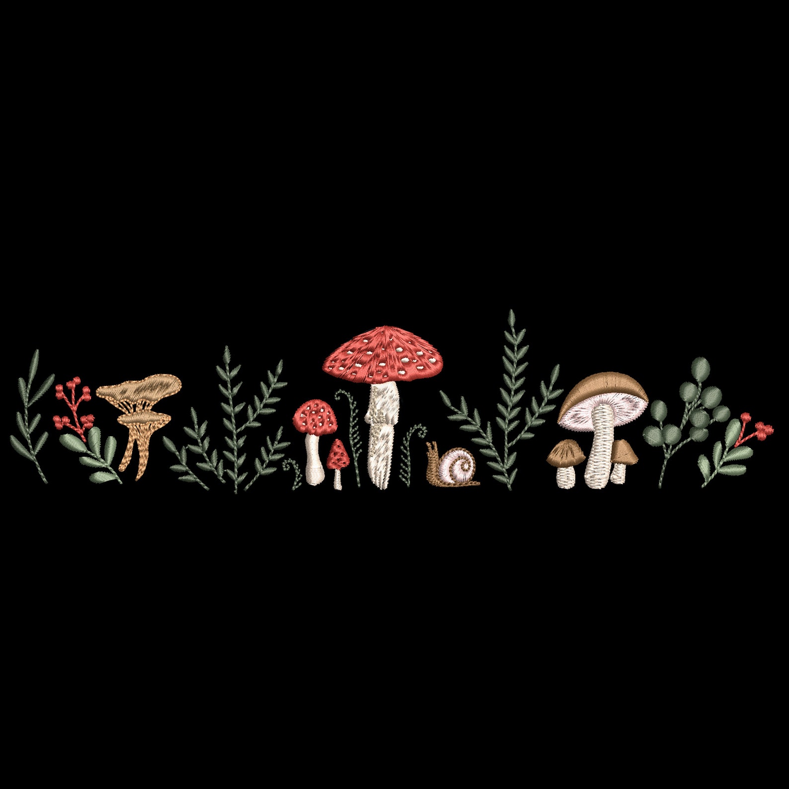 Enchanted Forest Mushrooms Border Machine Embroidery Design Original ...