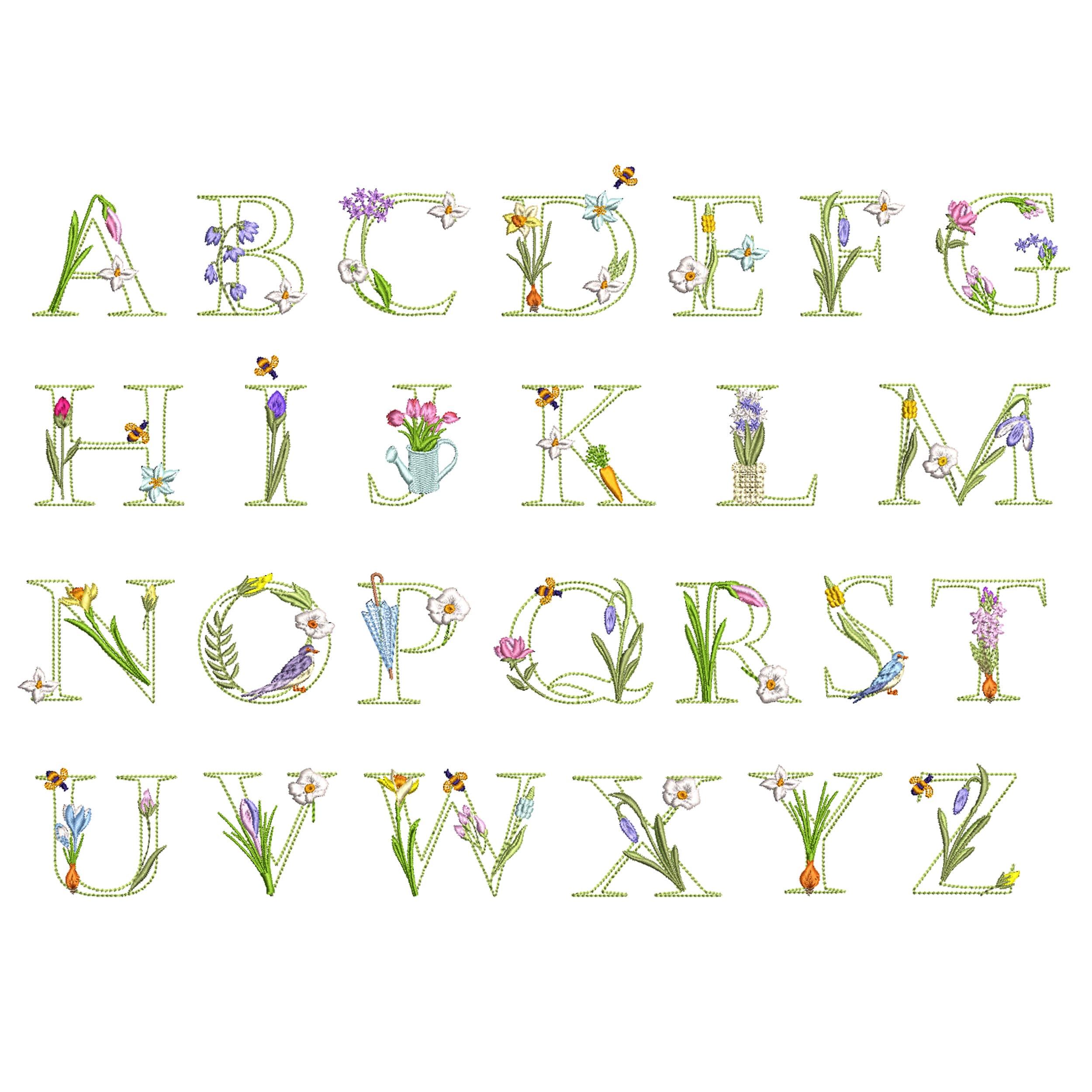 Flower Garden Alphabet Machine Embroidery Design Package - Etsy