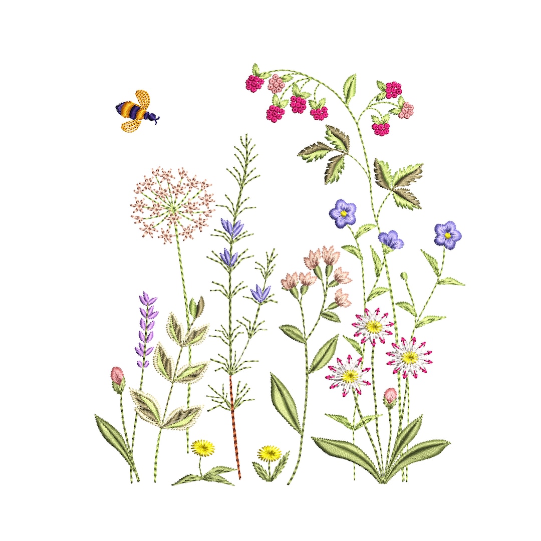 Wildflower Garden Machine Embroidery Design, Easter Floral Meadow Wild ...