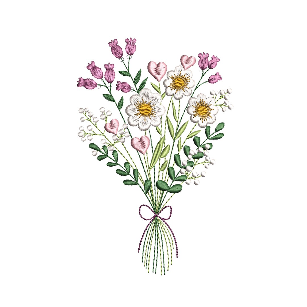 Love Wild Flower Bouquet Machine Embroidery Design, Floral Meadow Daisy ...
