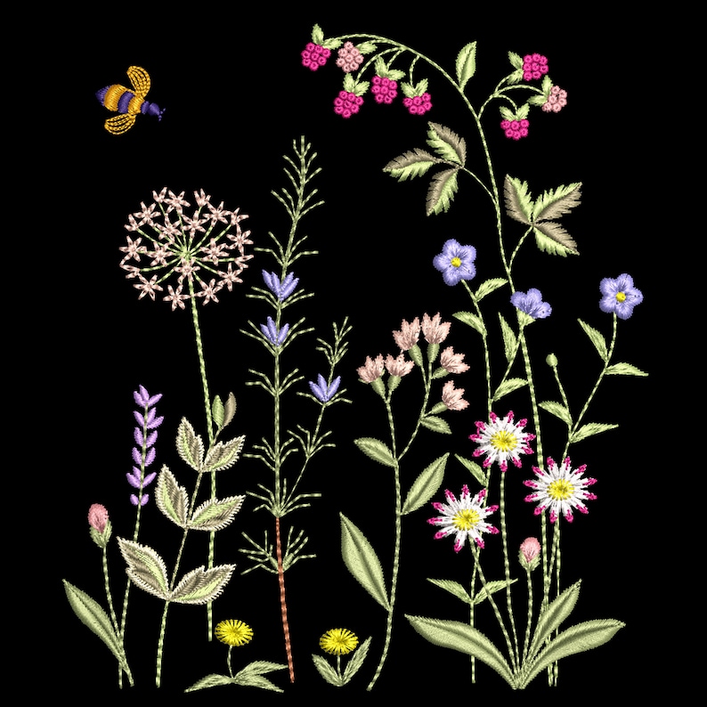Wildflower Garden Machine Embroidery Design, Easter Floral Meadow Wild ...
