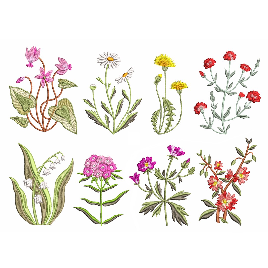 8 Flowers for Machine Embroidery Design Bundle, Floral Wild Flower ...