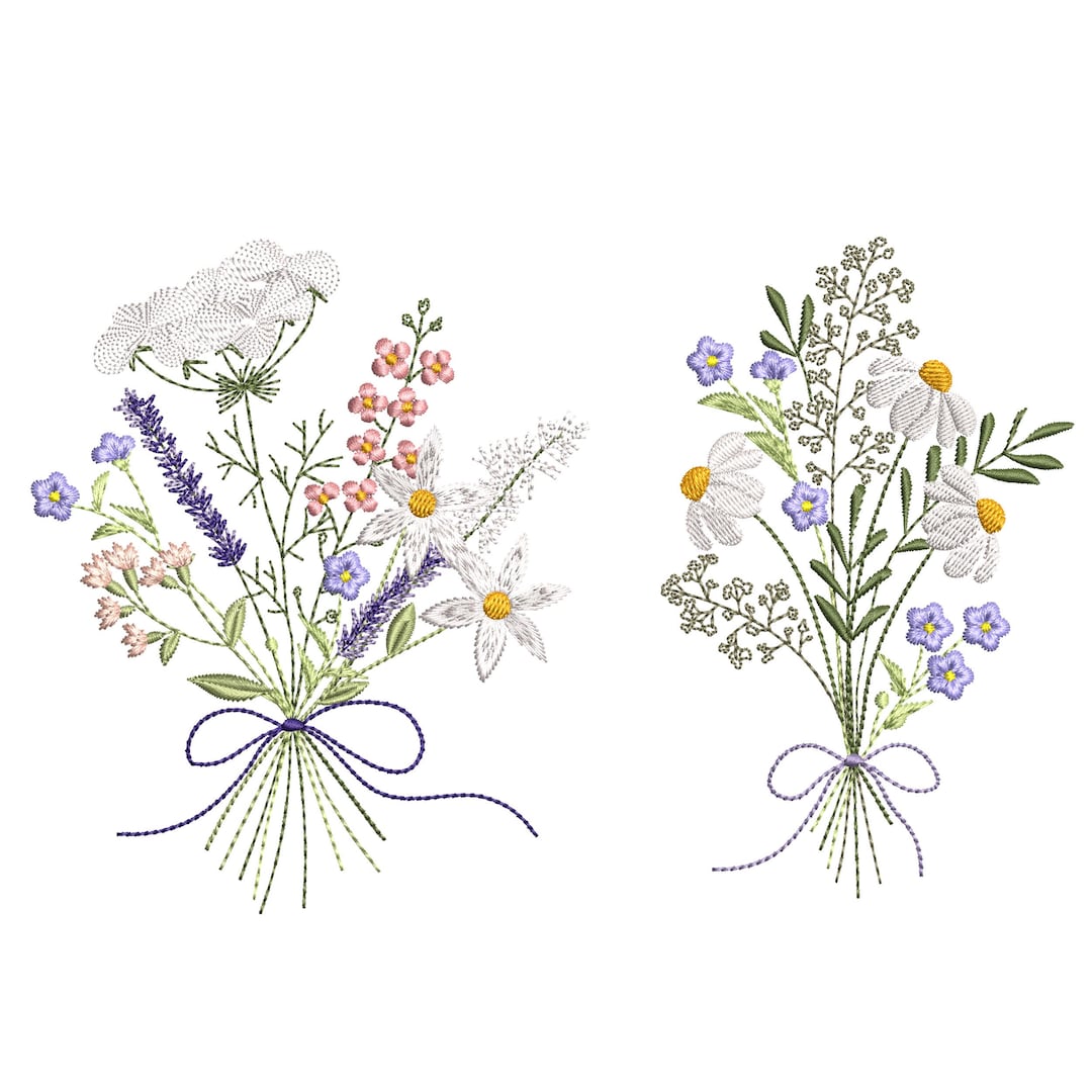Wild Flower Bouquet Machine Embroidery Design Set, 2 Easter Floral ...