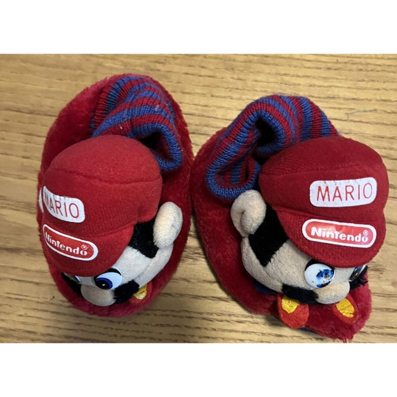 Vintage RARE 1989 Super Mario Bros Plush Fuzzy Slippers Nintendo 3-4 ...