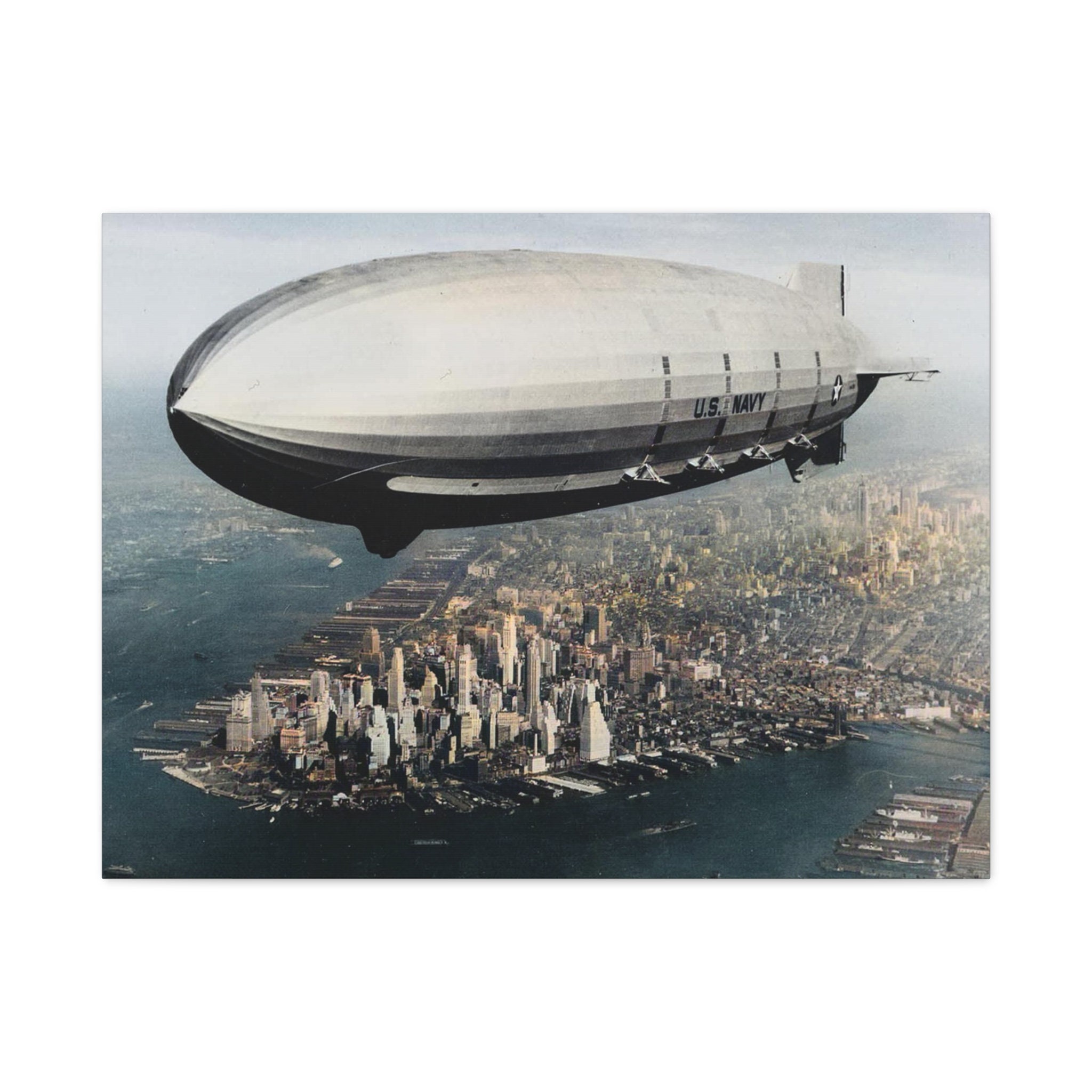 Colorized Classic Photograph of Blimp Over New York Matte Canvas ...