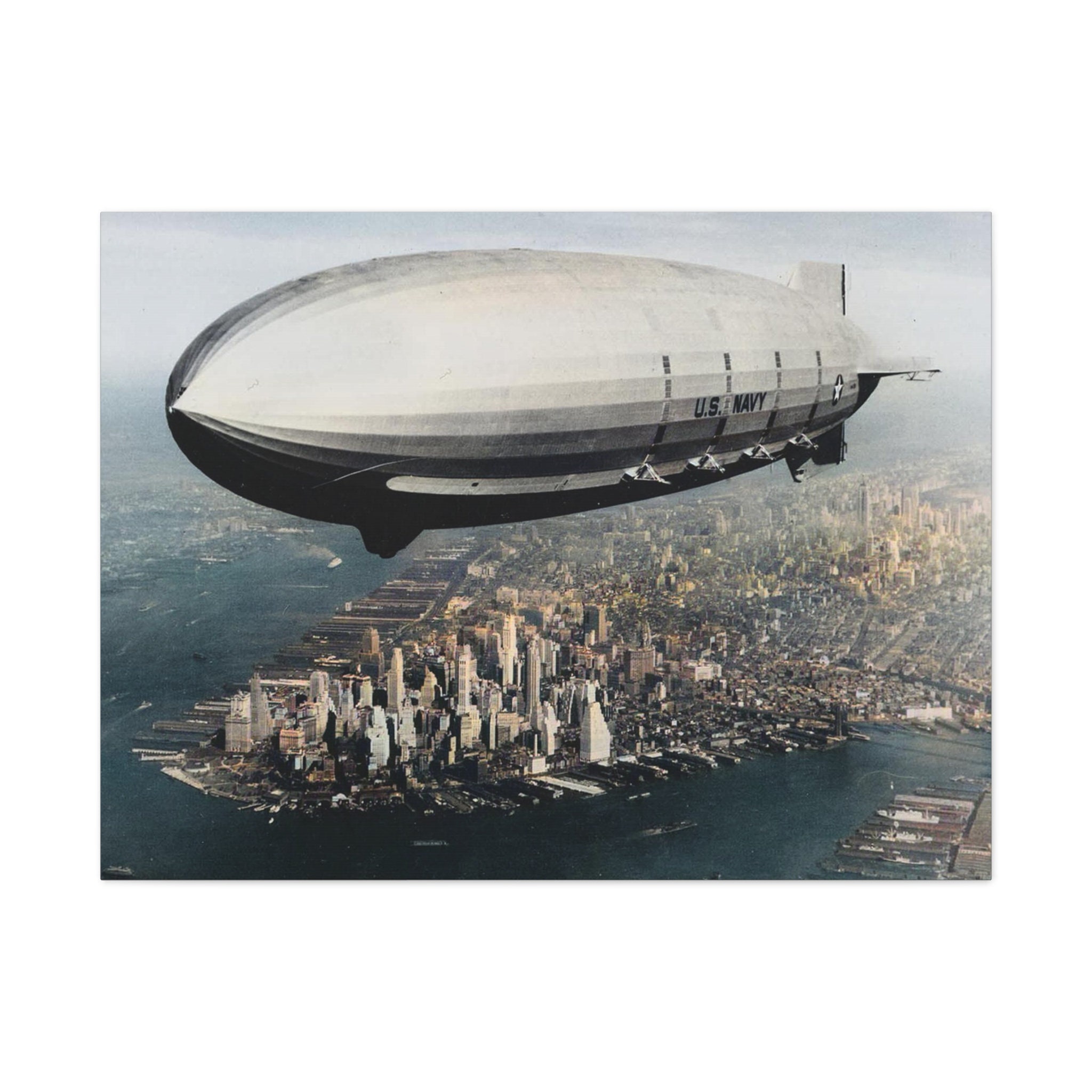 Colorized Classic Photograph of Blimp Over New York Matte Canvas ...
