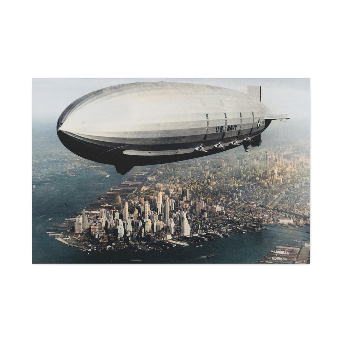Colorized Classic Photograph of Blimp Over New York Matte Canvas ...