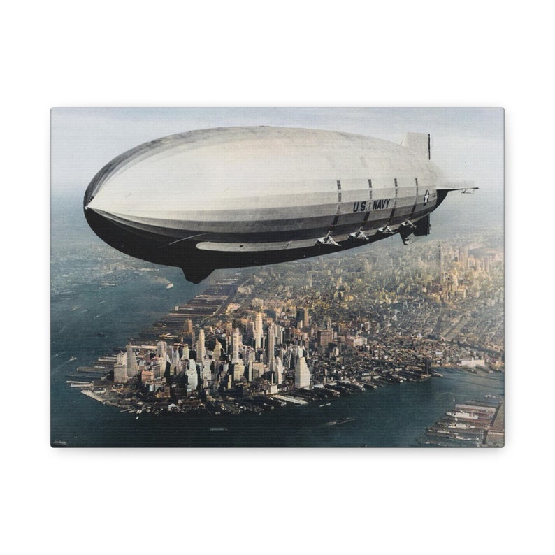 Colorized Classic Photograph of Blimp Over New York Matte Canvas ...