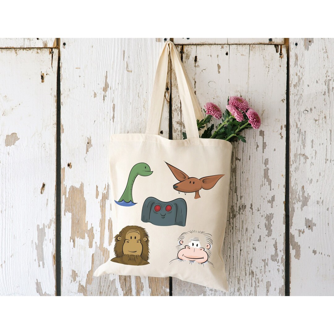 Cryptids Tote Bag, Cute Tote Bag, Monsters Tote Bag, Canvas Book Bag ...