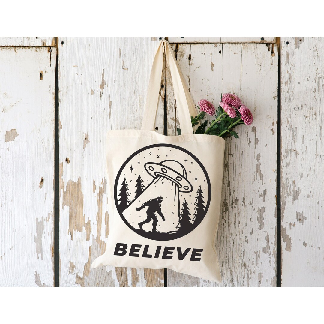 Bigfoot UFO Believe Tote Bag, Shopping Bag, Grocery Bag, Beach Bag ...