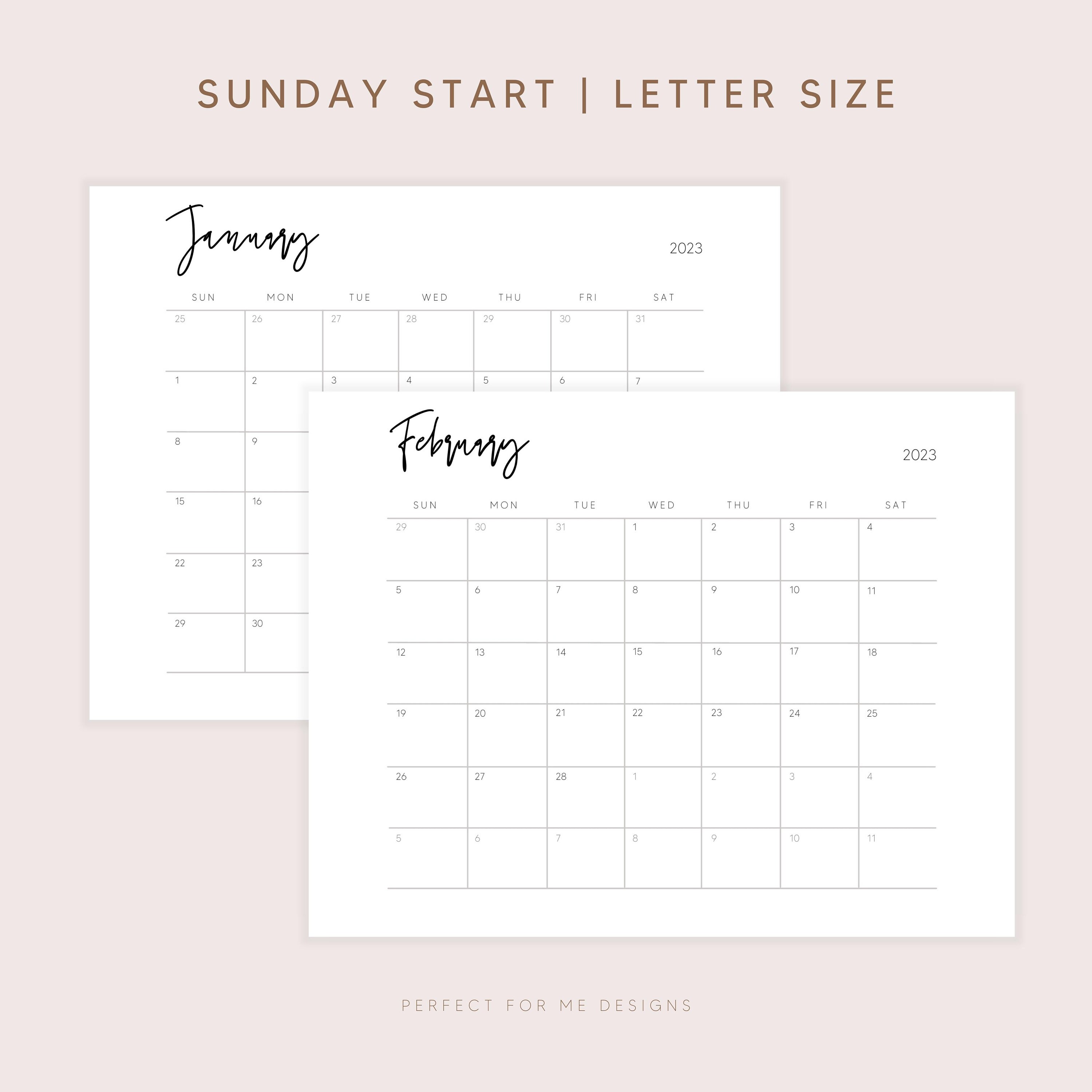 2023 Year Calendar, Minimalist, Printable Calendar, Landscape, Letter ...