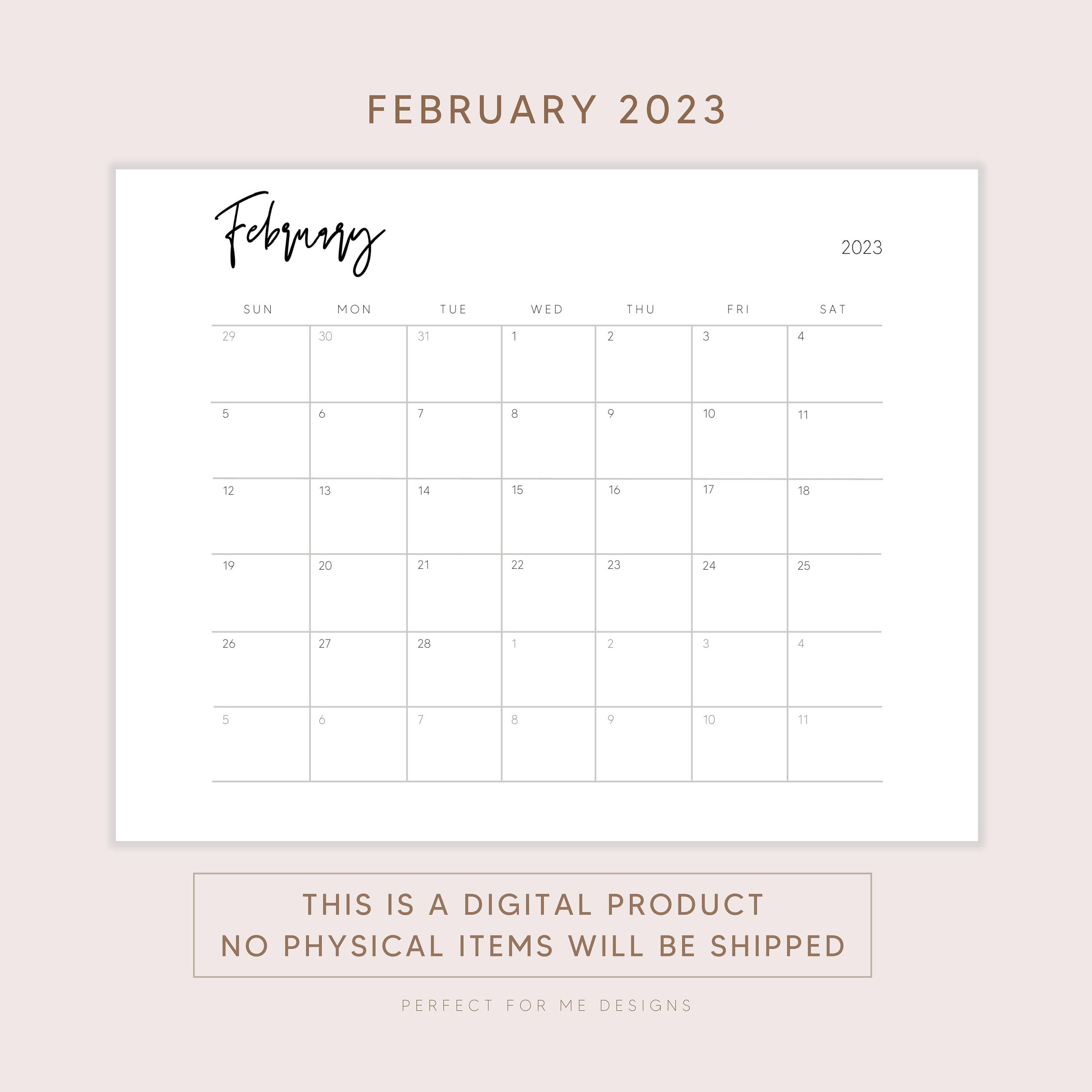 2023 Year Calendar, Minimalist, Printable Calendar, Landscape, Letter ...