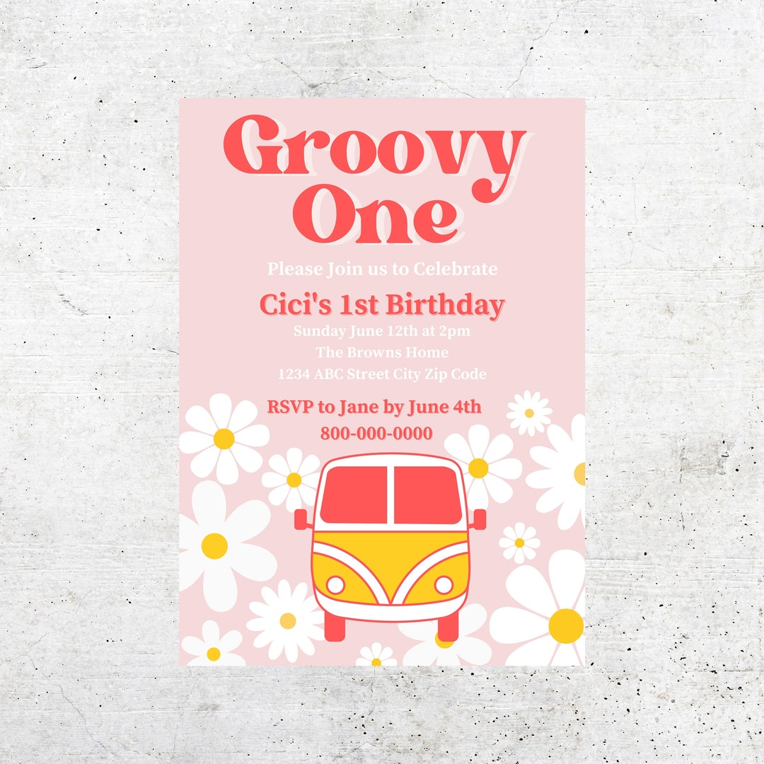 Groovy One Birthday Invitation Digital Download - Etsy
