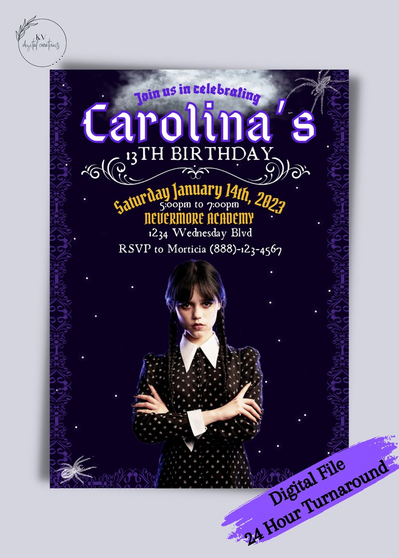 Wednesday Addams Birthday Invitation, Customizable Invite (digital File ...
